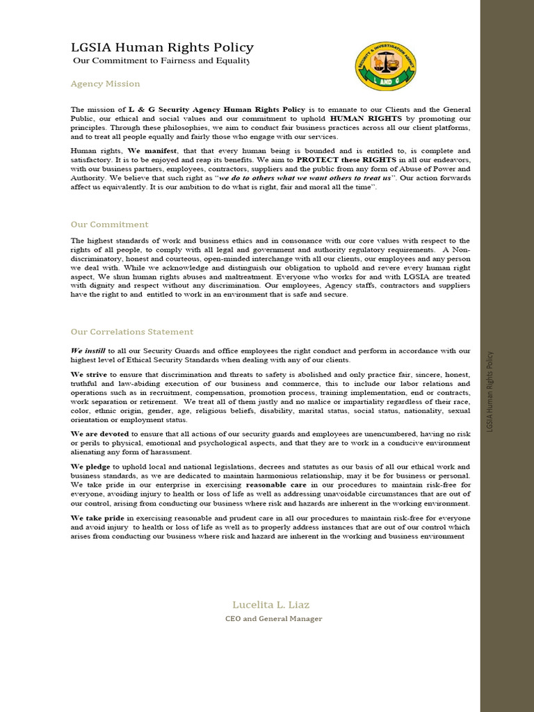 LGSIA Human Rights Policy | PDF | Employment | Business Ethics