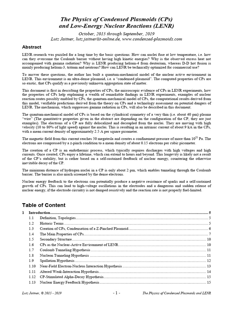 Condensed Plasmoids and Lenr | PDF | Electron | Nuclear Fusion