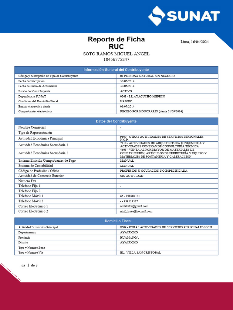 FICHA RUC MIGUEL DIGITAL | PDF | Documento de identidad | Teléfonos móviles