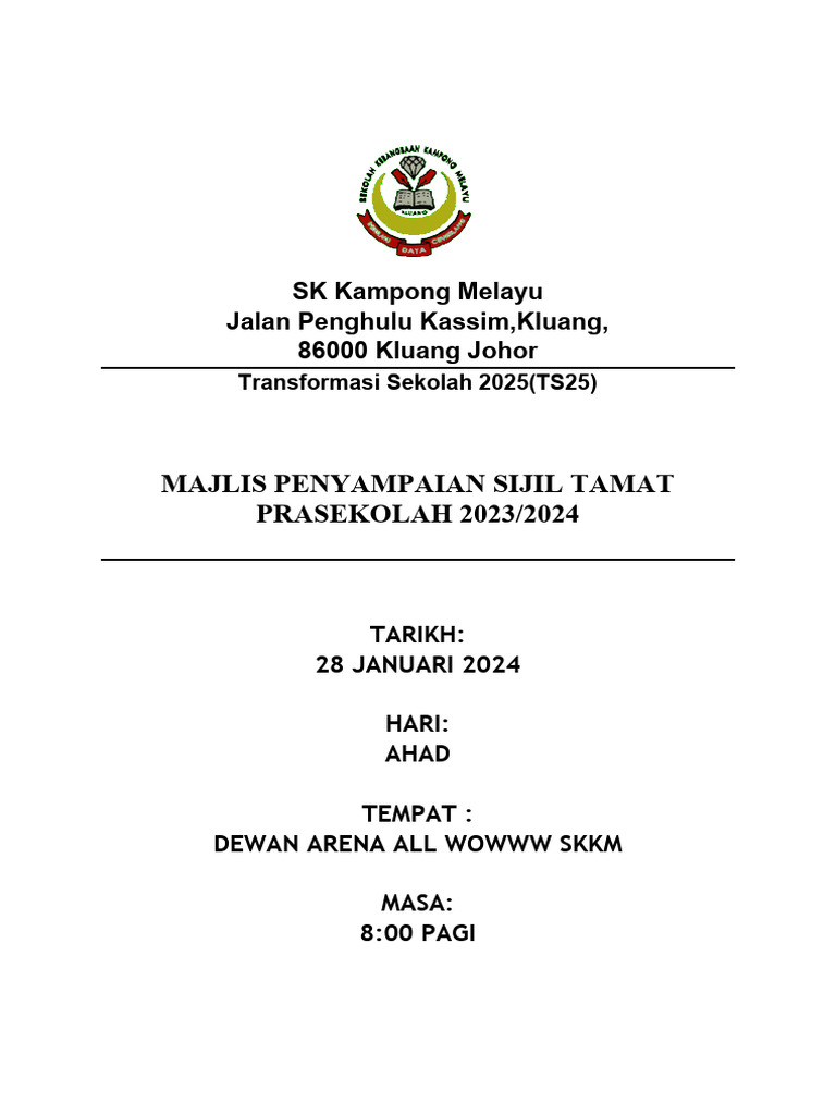 Majlis Penyampaian Sijil Tamat Prasekolah 2023 | PDF