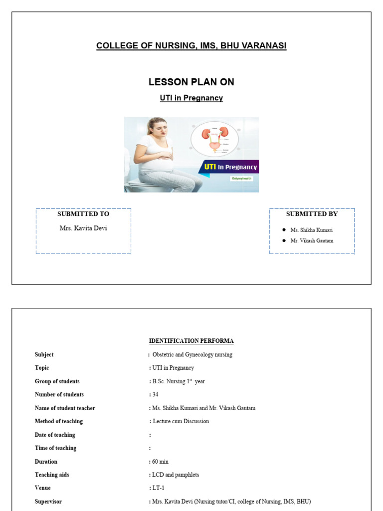3 FINAL LESSON PLAN ON UTI in PREGNANCY | PDF | Urinary Tract Infection ...