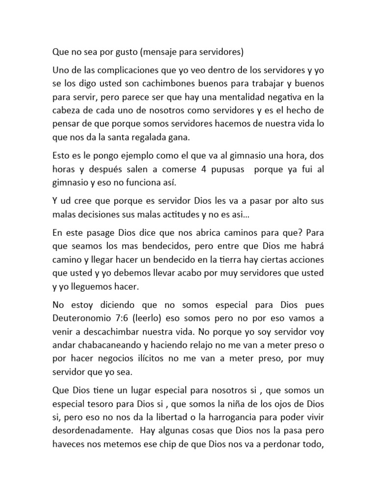 Que No Sea Por Gusto MENSAJE PARA SERVIDORES | PDF | Cristo (título) | Bendición