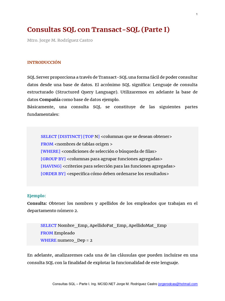 Consultas SQL (Parte I) | PDF | SQL | Programación de computadoras