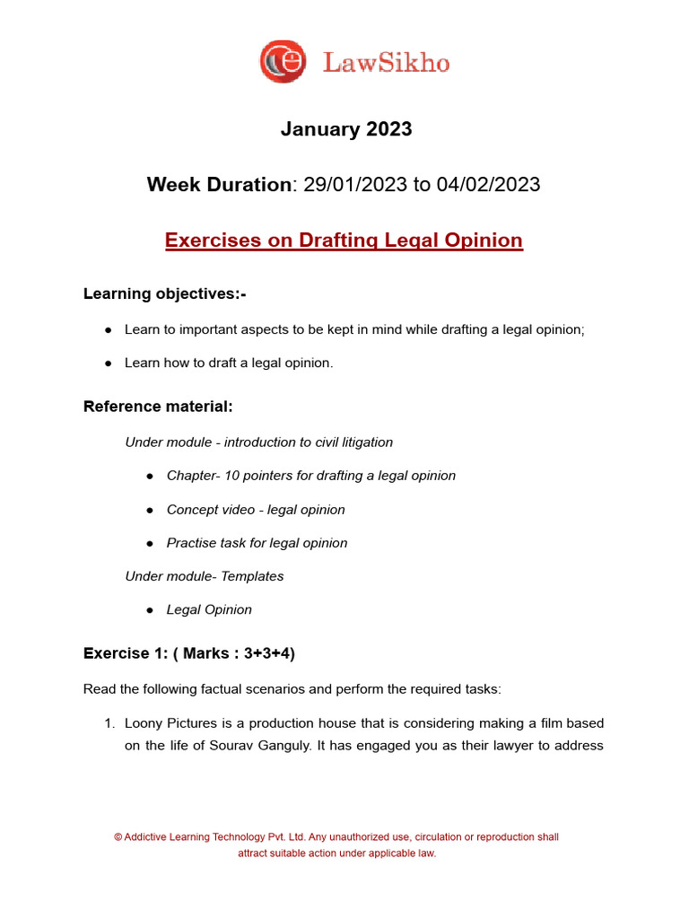 Weekly Exercises On Drafting Legal Opinion - January 2023 | PDF ...