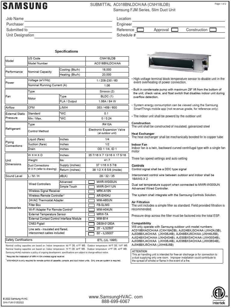 CNH18LDB)+Submittal_Multi-Zone_Slim+Duct_01052022 | PDF | Manufactured ...