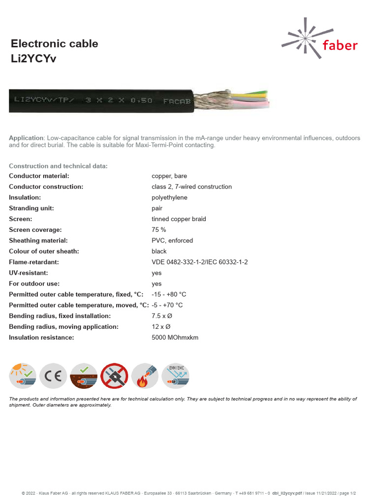 Faber Kabel Li2ycyv | PDF | Materials Science | Materials