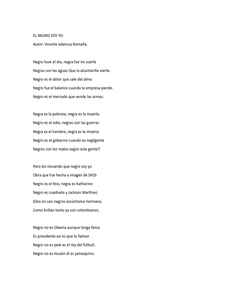 Poema "El Negro Soy Yo" de Vicente Valencia | PDF | Novela negra ...