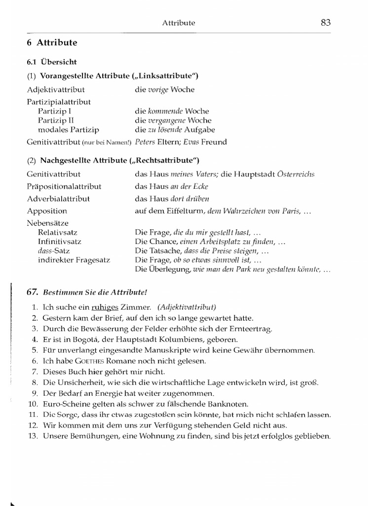 Attribute - Blaue Grammatik | PDF
