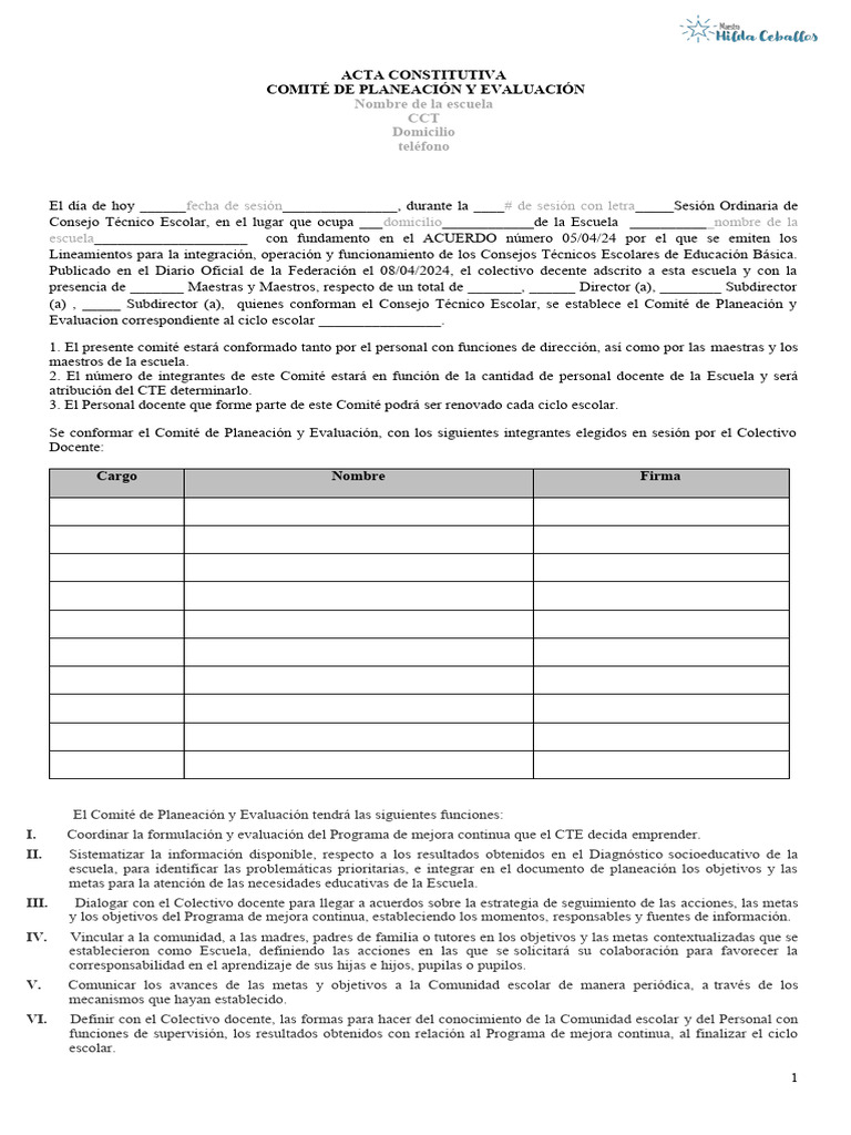 Formato De Acta De Comite De Obra