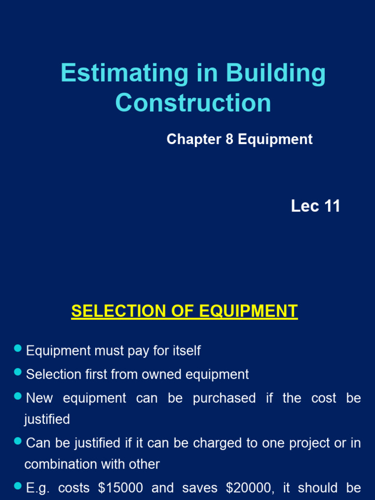 Lec 11 QSCE Eqpt - Revised | PDF | Depreciation | Horsepower