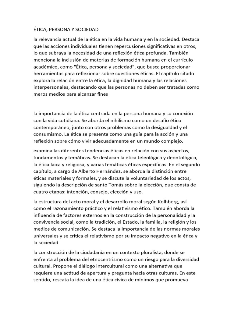 ÉTICA Resumen Dec | PDF | Moralidad | Sociedad