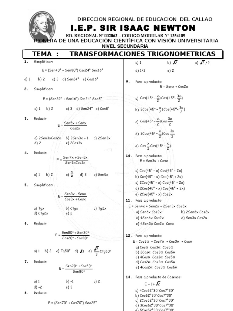 Problemas de Trigonometría Avanzada | PDF | Enseñanza de matemática ...