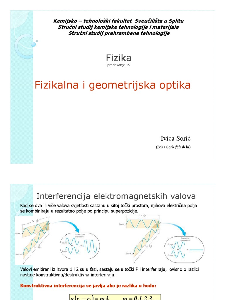 Predavanje 13 Fizikalna I Geometrijska Optika | PDF