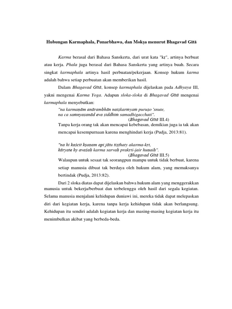 Hubungan Karmaphala, Punarbhawa, Dan Moksa (Wirawan) | PDF | Filsafat ...