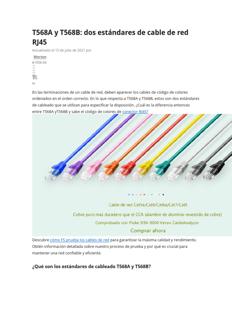 T568A y T568B: Dos Estándares de Cable de Red RJ45: Actualizado El 15 ...