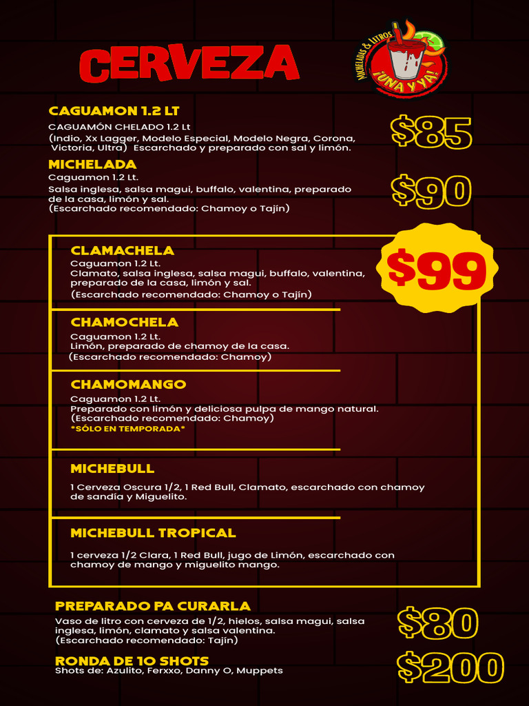 Menú de Caguamón y Micheladas | PDF | Bebidas alcohólicas | Bebida
