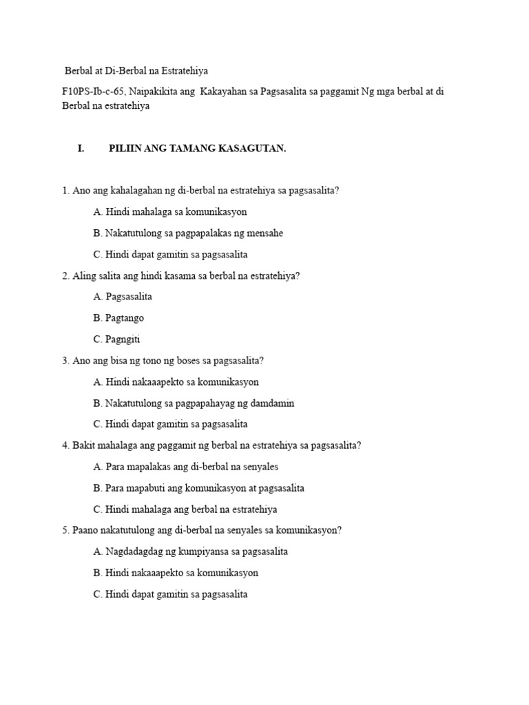 Berbal at Di Berbal Na Estratehiya | PDF