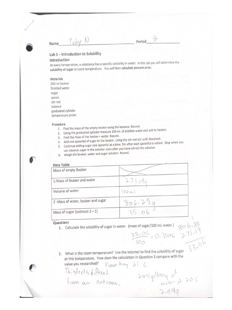 Solubility Lab Pdf