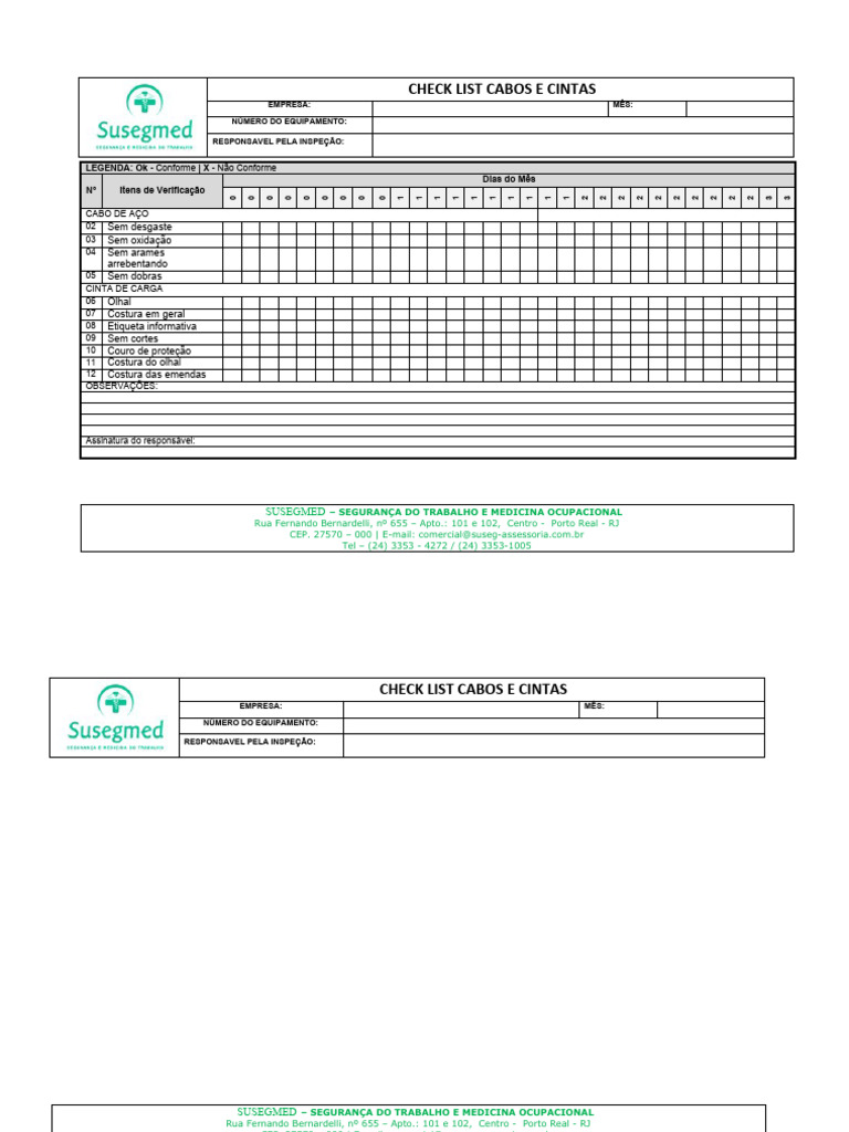 Check List - Cintas e Cabos | PDF