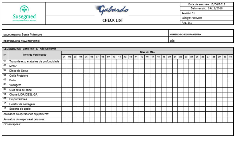 Check List - Ferramentas Manuais | PDF