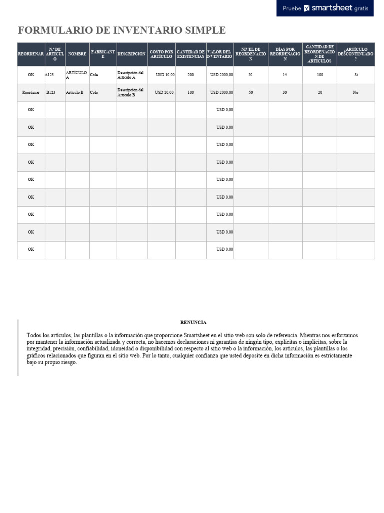 Formulario de Inventario Simple | PDF