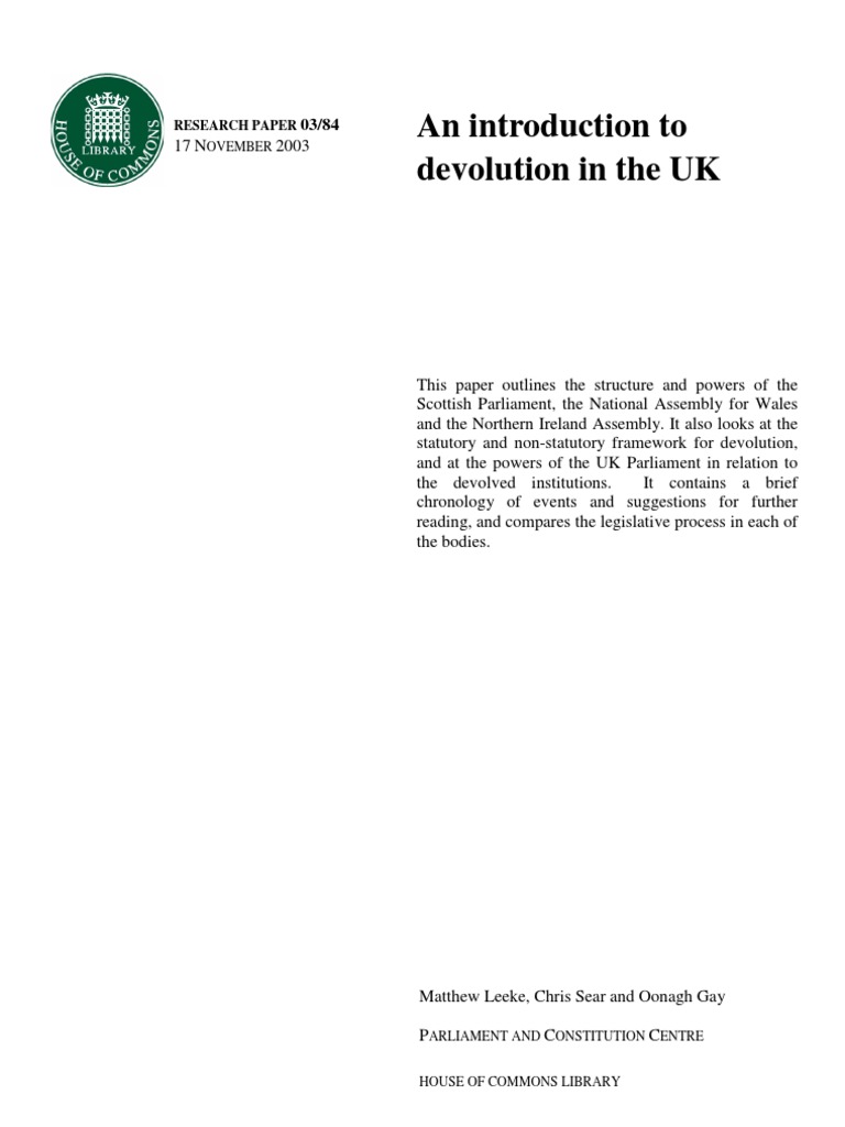 Devolution - Introduction To Devolution | PDF | Parliament Of The ...