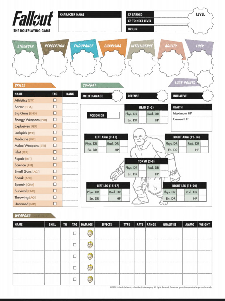 Fallout Roleplaying Game Character Sheets - Mutant - Text | PDF