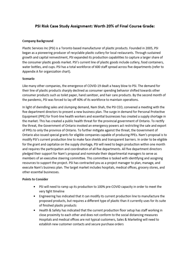 PSI Risk Case Study Assignment | PDF | Risk | Microsoft Excel