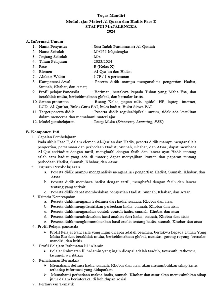 Modul Ajar Qurdis | PDF