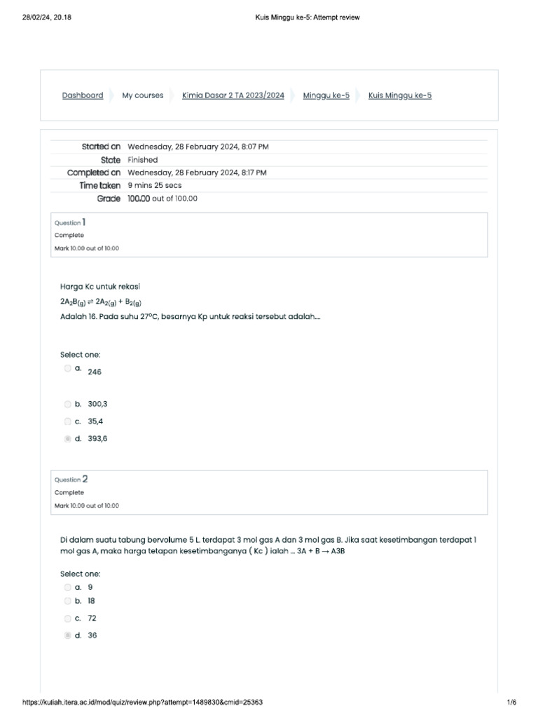Kuis Kimia Minggu 5 | PDF