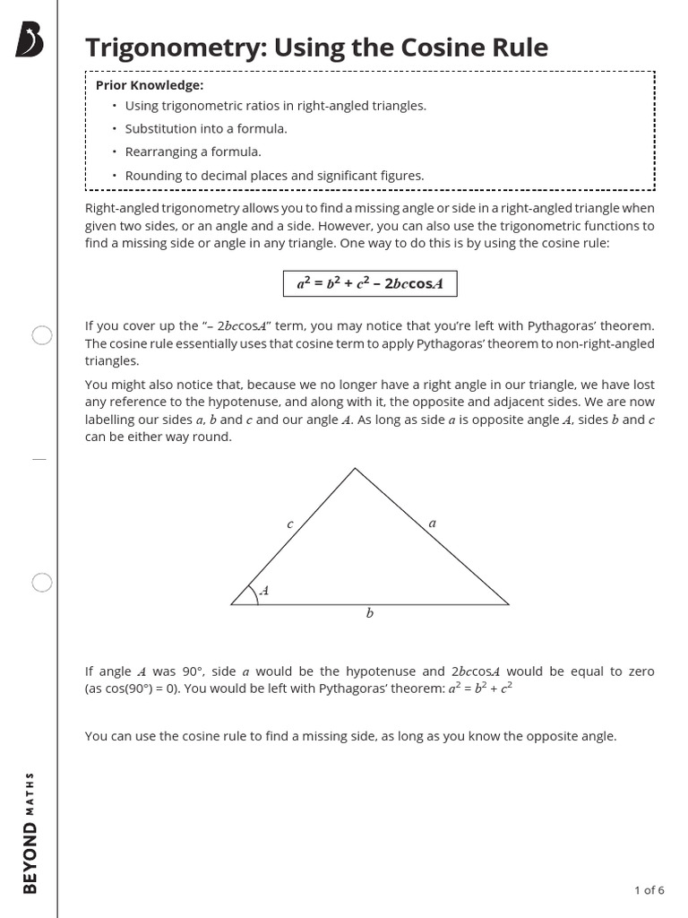 Trigonometry - Using The Cosine Rule | PDF | Trigonometry ...