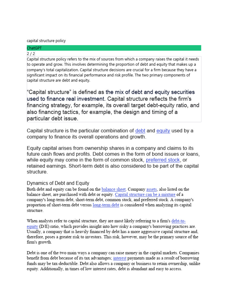 capital structure policy | PDF | Capital Structure | Debt