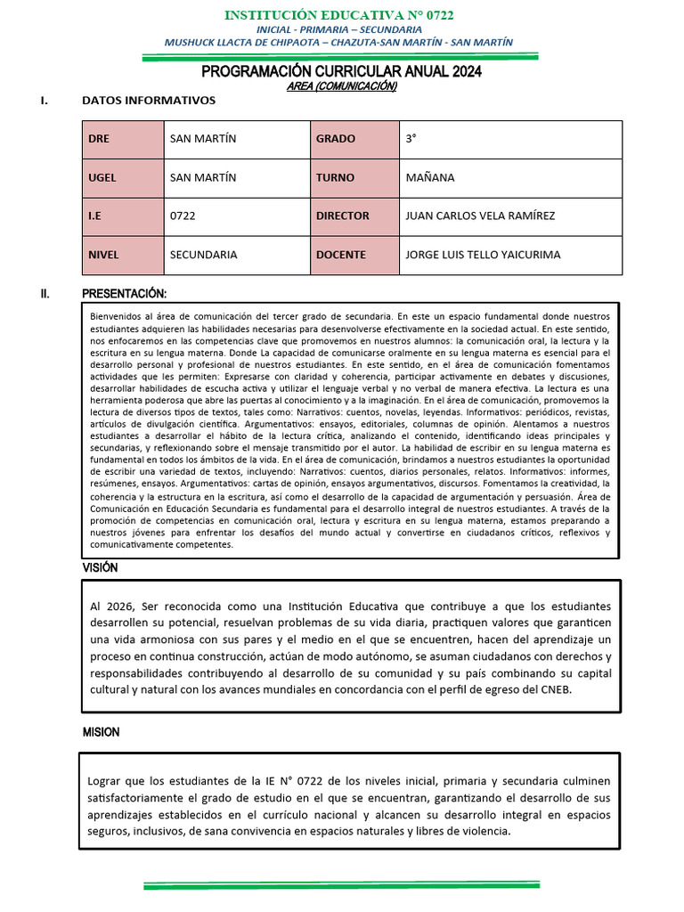 Programación Anual 3° Ok | PDF | Comunicación | Narración