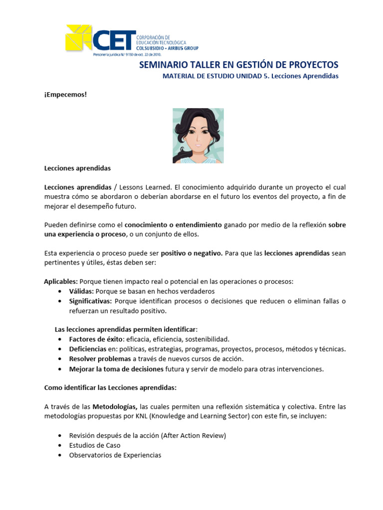 Lecciones Aprendidas | PDF | Gestión de proyectos | Conocimiento