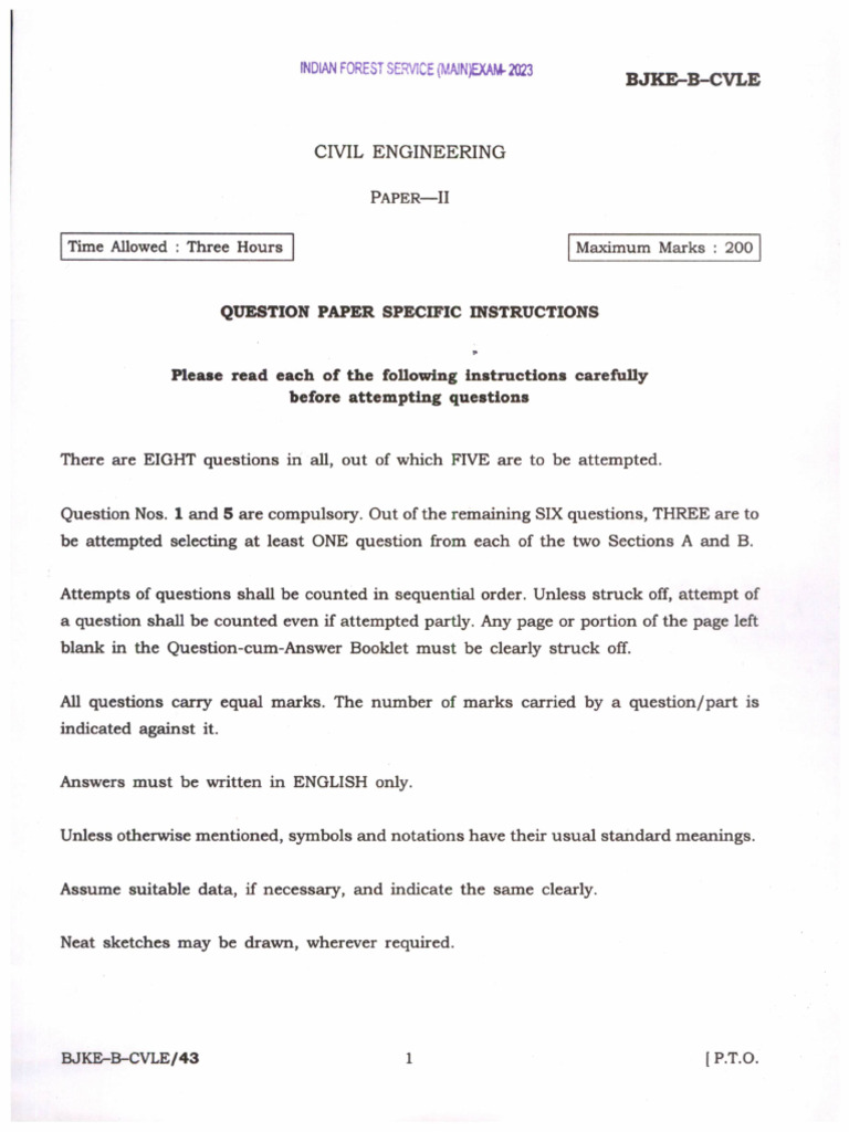 QP Ifsm 23 Civil Engineering Paper Ii 051223 | PDF