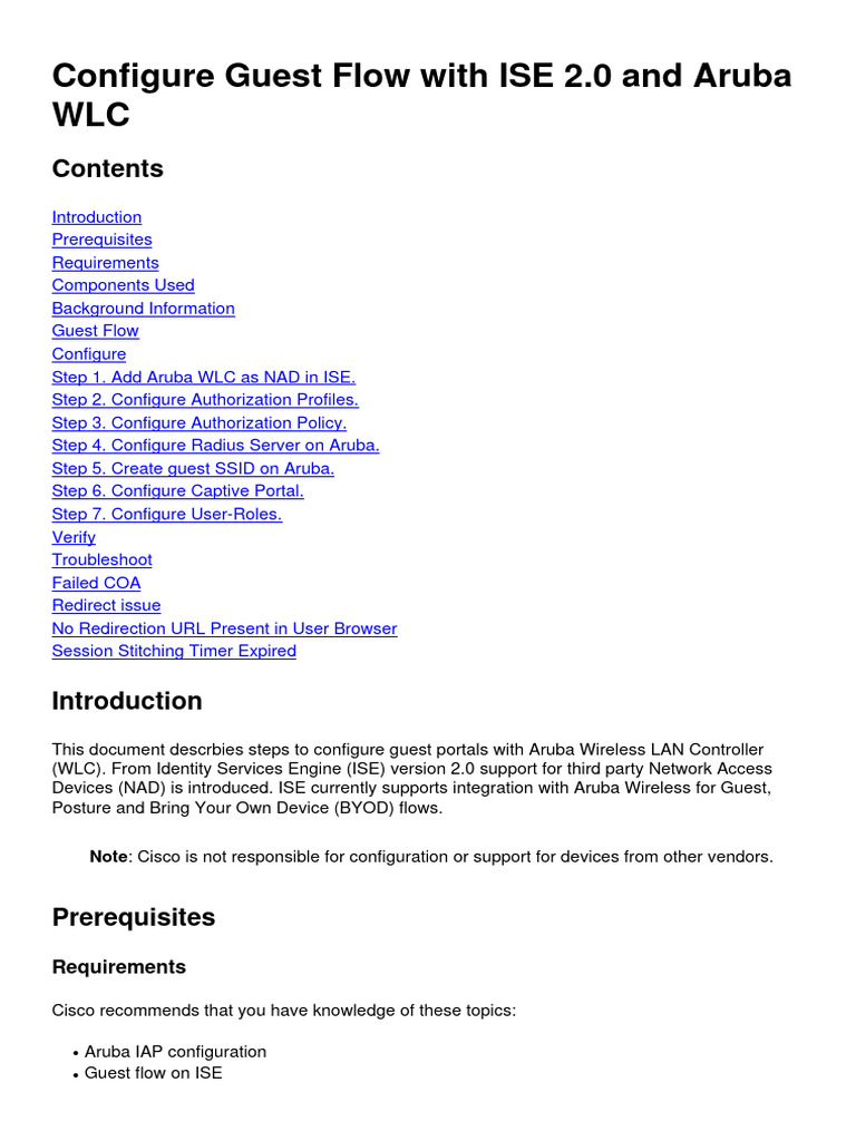 Configure Guest Flow With ISE 2 0 and Ar | PDF | Radius | Computing