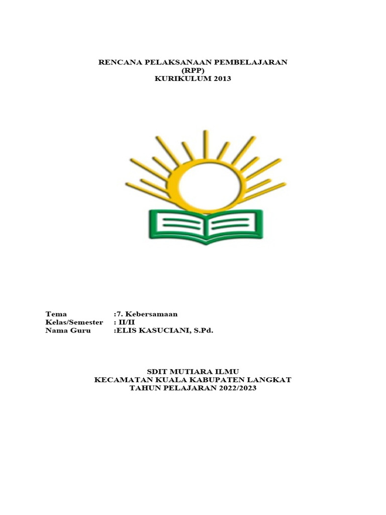 RPP 1 Lembar Kelas 2 Tema 7 (2) - 1 | PDF