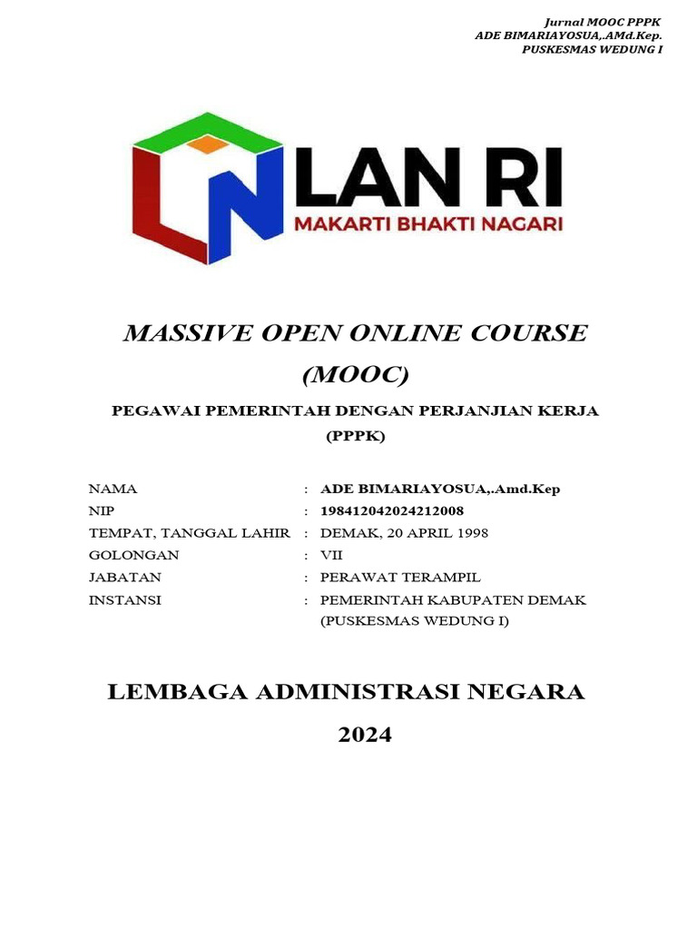 Jurnal Mooc PPPK Ade Bimariayosua, Amd - Kep | PDF