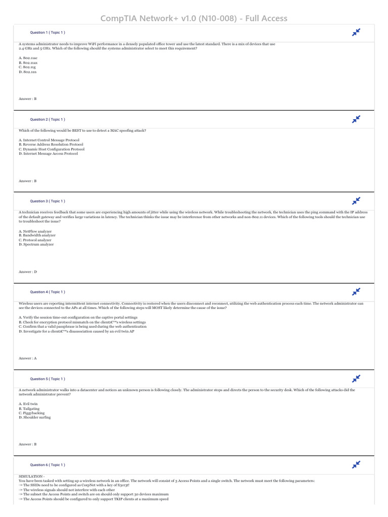 CompTIA Network+ v1.0 (N10-008) - Full Access | Download Free PDF | Computer Network | Wireless ...