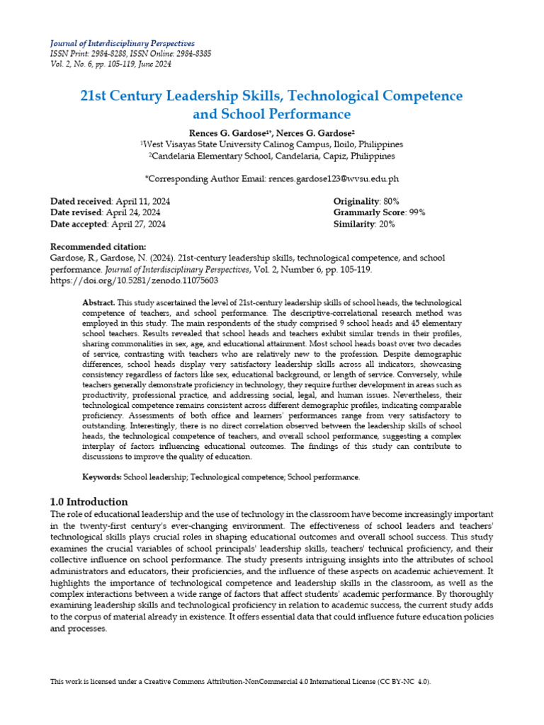21st-Century Leadership Skills, Technological Competence, and School Performance | PDF ...