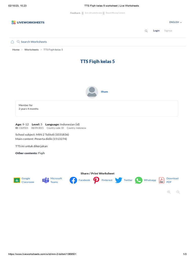 TTS Fiqih Kelas 5 Worksheet - Live Worksheets | PDF | Worksheet | Computing