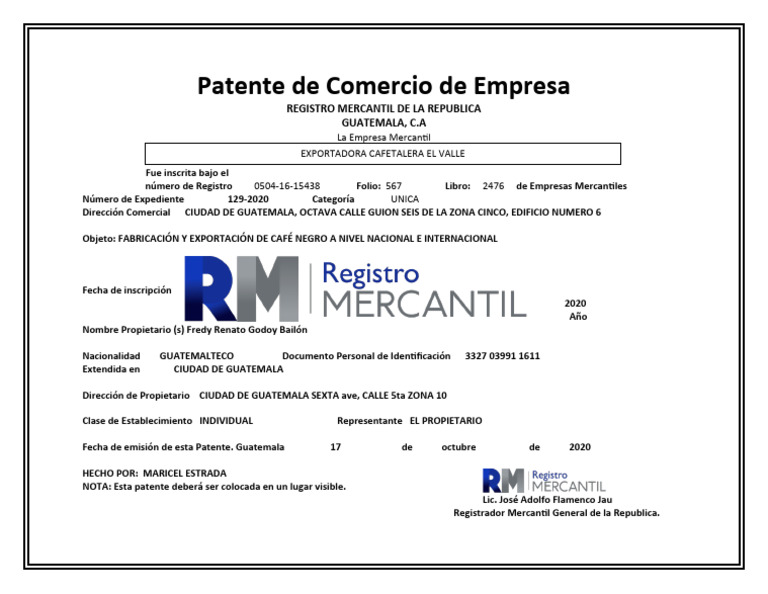 Patente de Comercio de Empresa | PDF