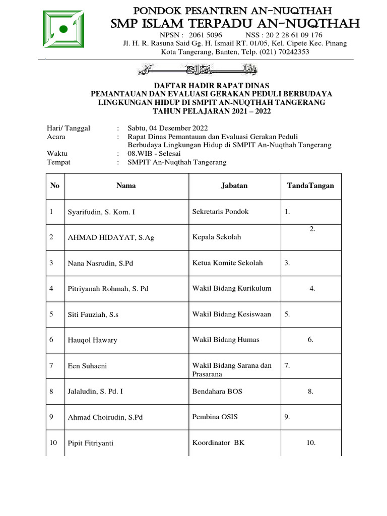 Daftar Hadir Pemantauan Dan Evaluasi 2 | PDF