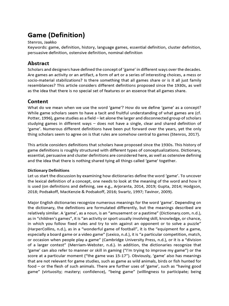 Understanding Game Definitions and Concepts | PDF | Definition | Concept