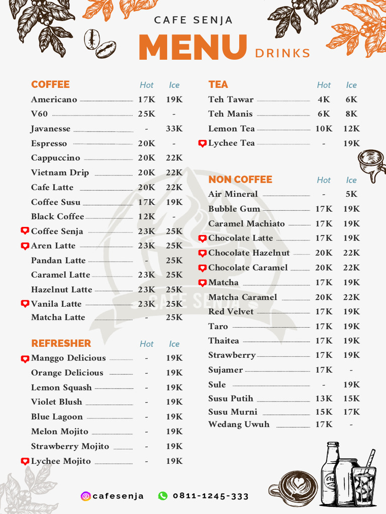 Menu Cafe Senja 2024 | PDF | Food And Drink | Hot Drinks