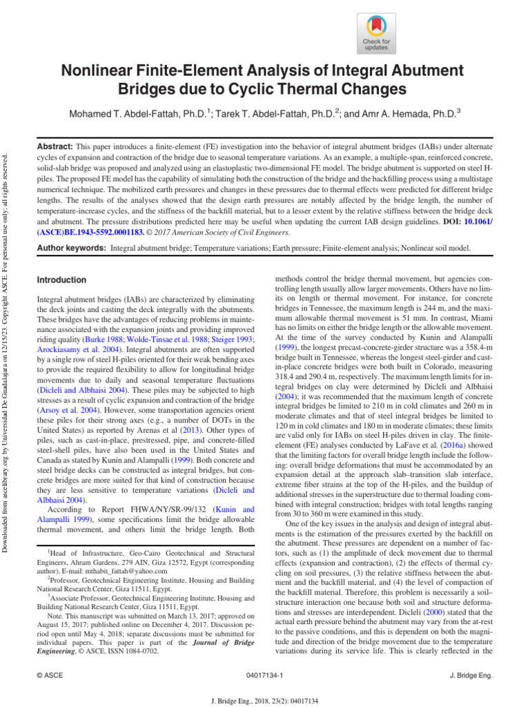 Nonlinear Finite-Element Analysis of Integral Abutment Bridges Due To ...