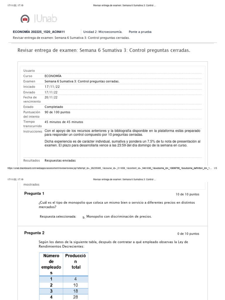 Revisar entrega de examen_ Semana 6 Sumativa 3_ Control .._ | PDF | Monopolio | Microeconomía