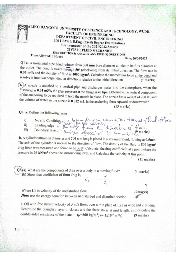 Fluid Mechanics 2 PQ Solution by Sen Habeebullahi | PDF