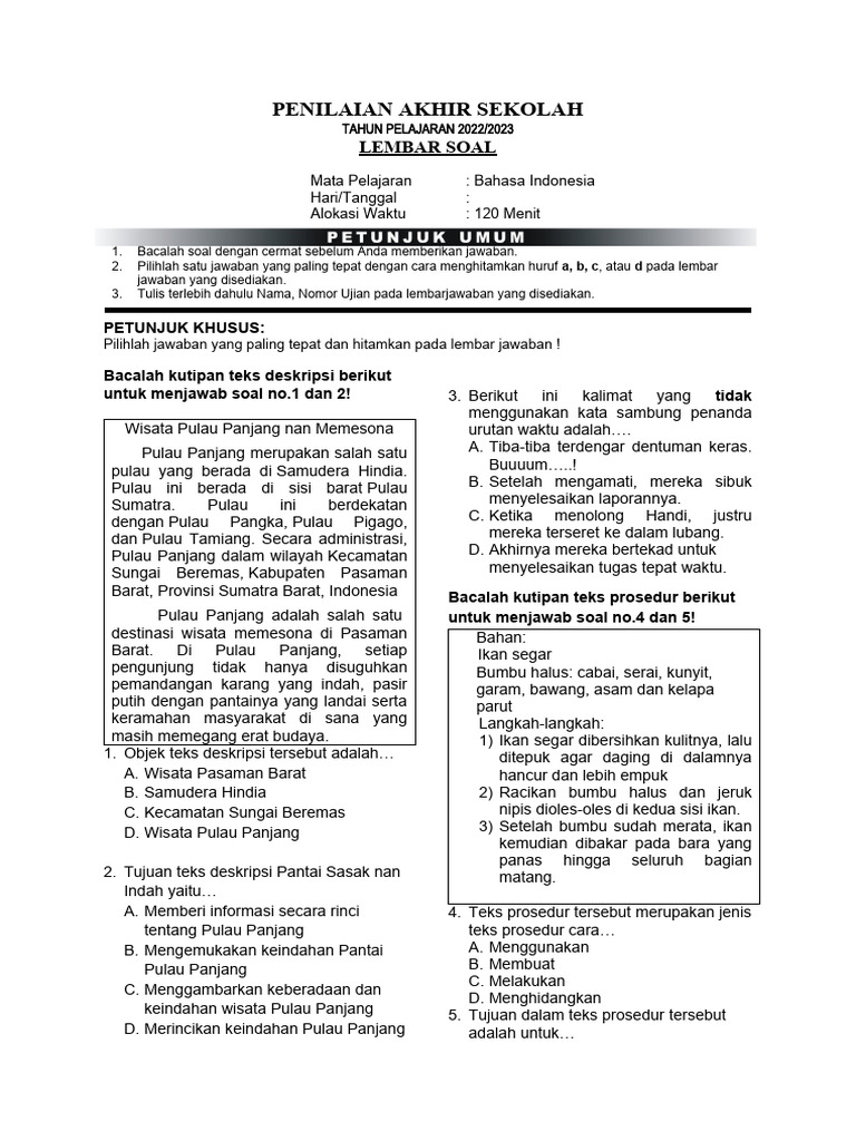 Soal Uas Bindo 2023 | PDF