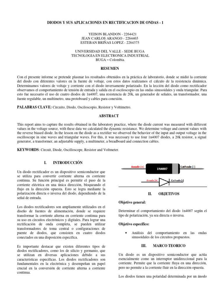 Laboratorio 1 DIODOS | PDF | Rectificador | Diodo